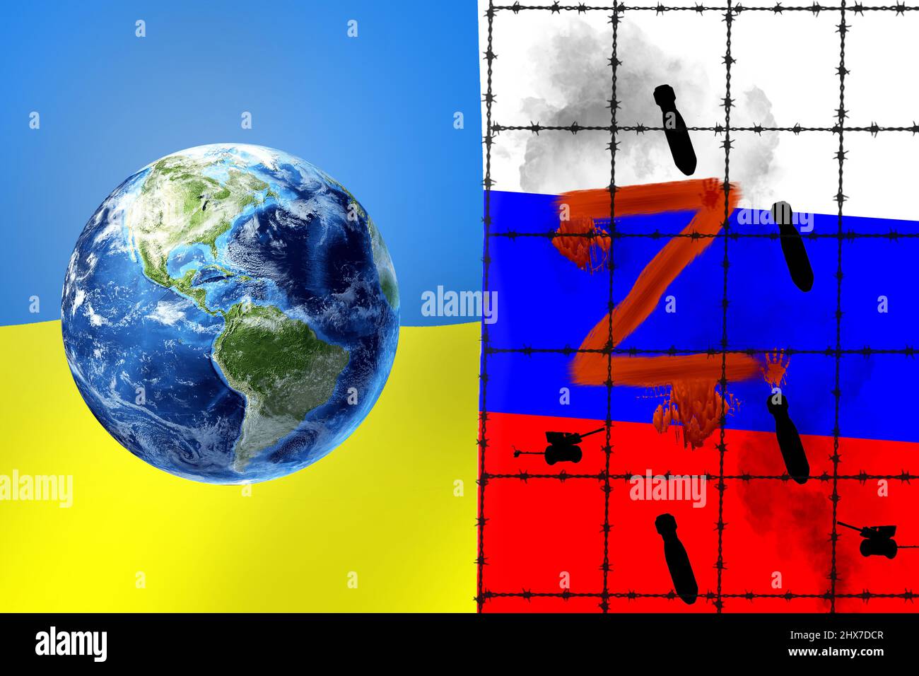 Flag of russia and ukraine and bloody letter z. War between Ukraine and ...