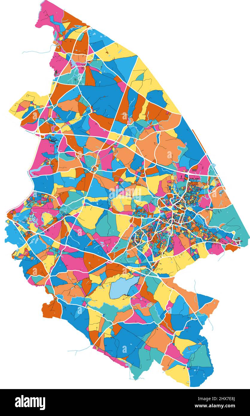 Rugby, West Midlands, England colorful high resolution vector art map ...