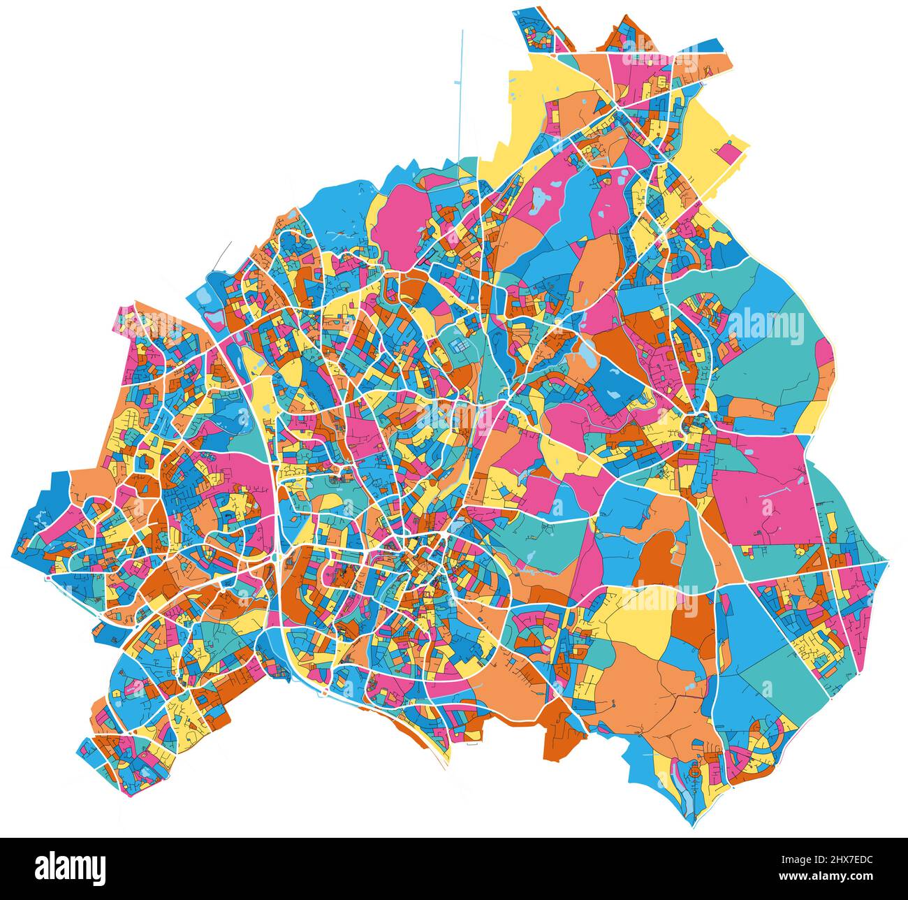 Walsall, West Midlands, England colorful high resolution vector art map ...