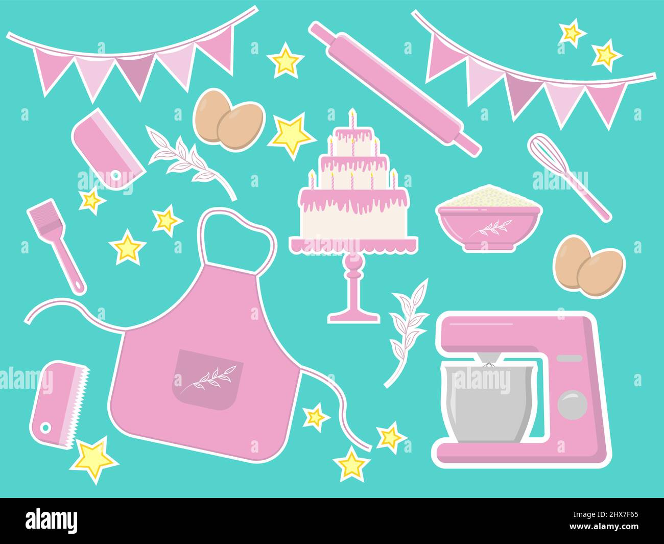 Bright bakery sticker set. Pink party Stock Vector Image & Art - Alamy