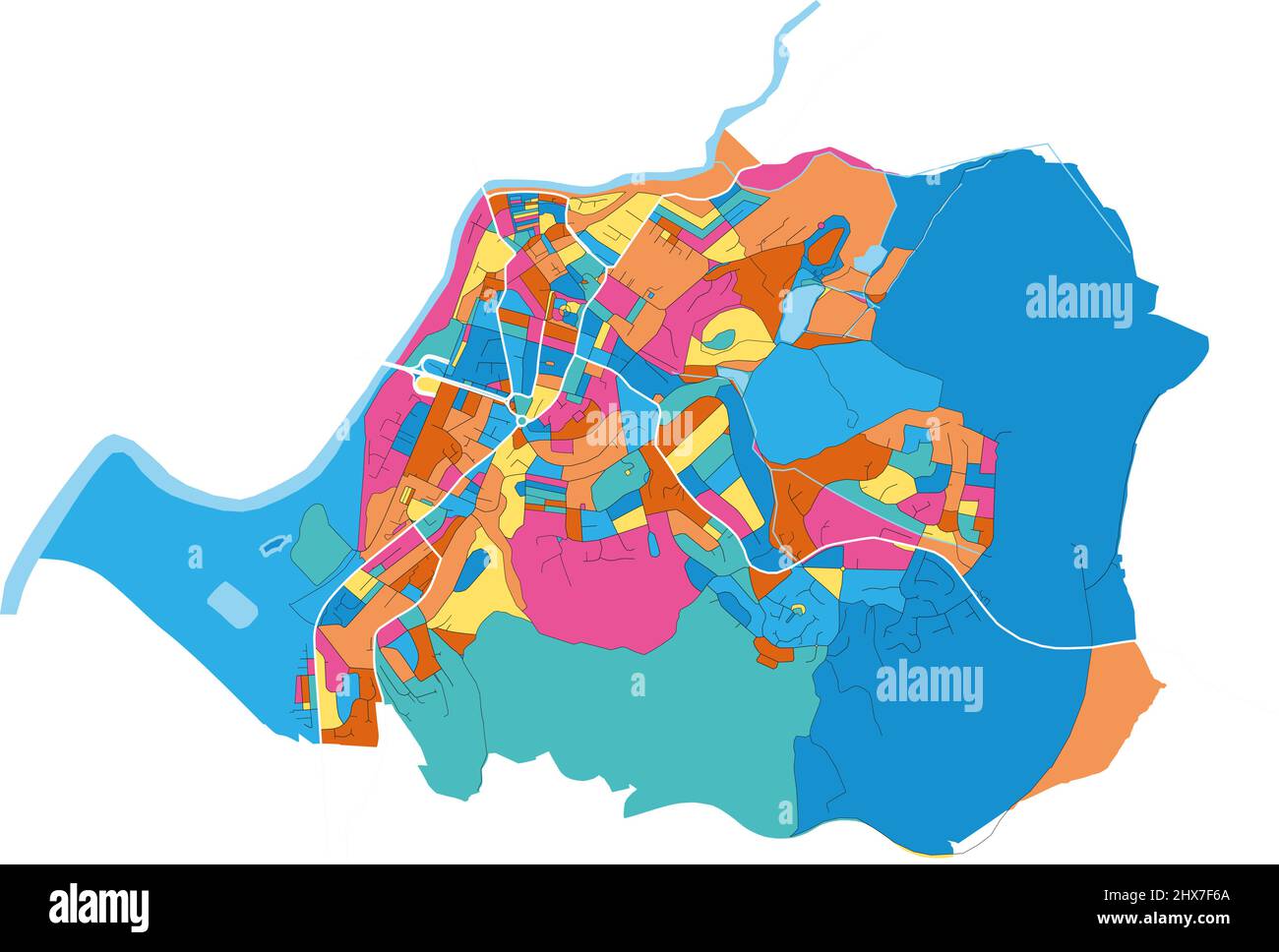Neath, Neath Port Talbot, Wales colorful high resolution vector art map ...