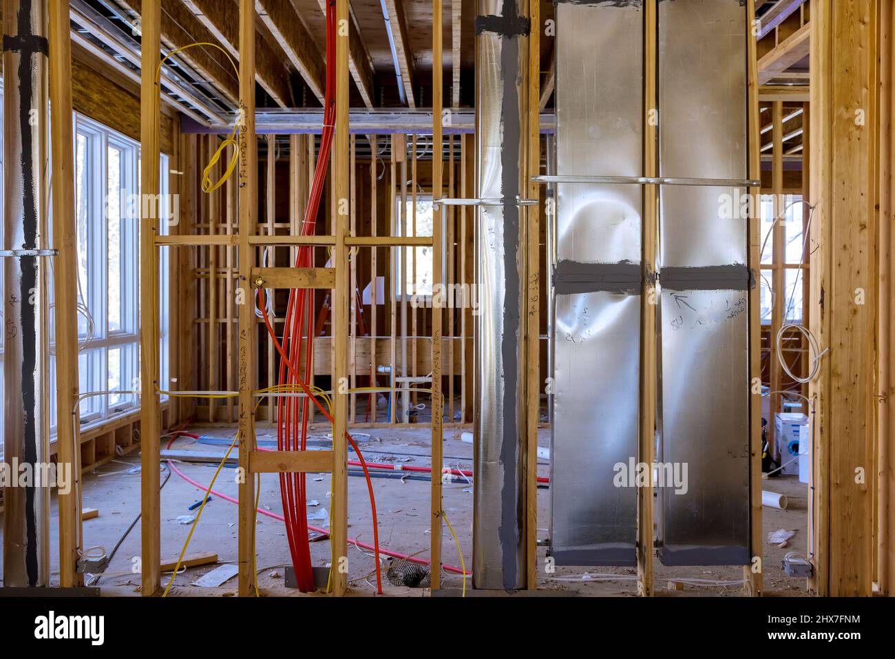 Installing hot red pex pipe and air ventilation and cleaning system ...