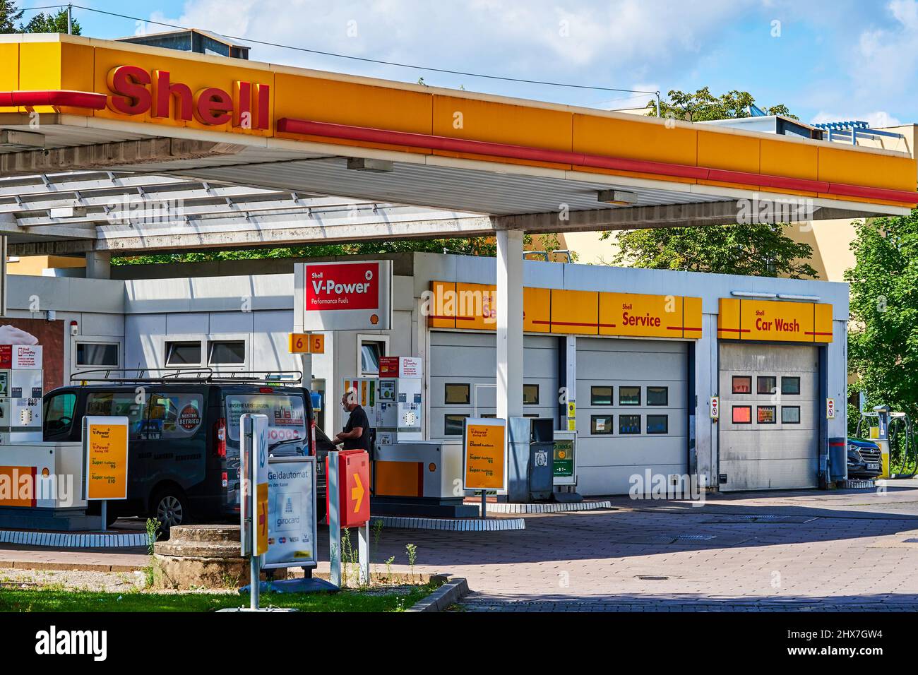 Berlin, Germany - August 11, 2021: View to a Shell Group petrol station ...