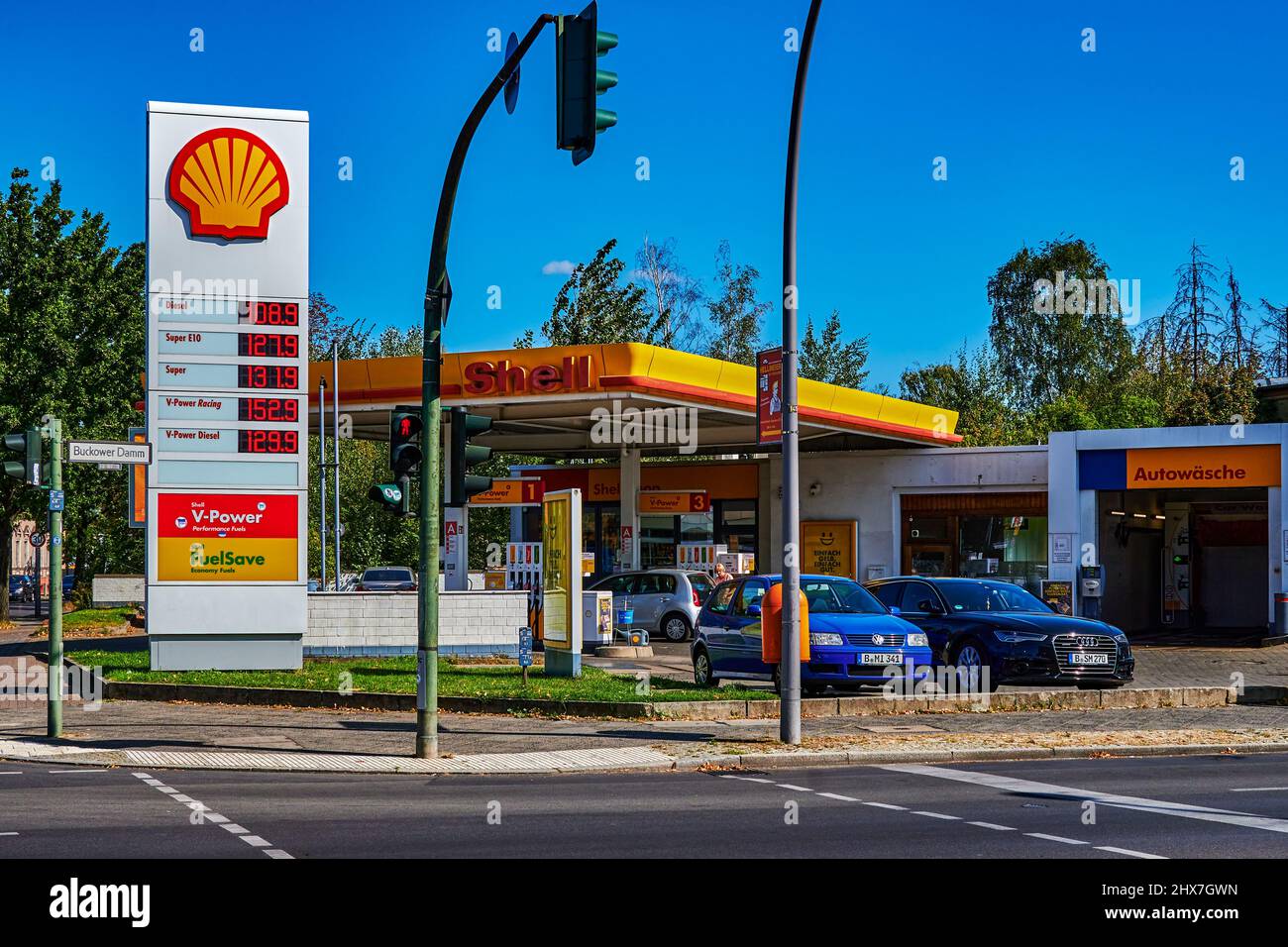 Berlin, Germany - September 17, 2020: View to a Shell Group petrol ...