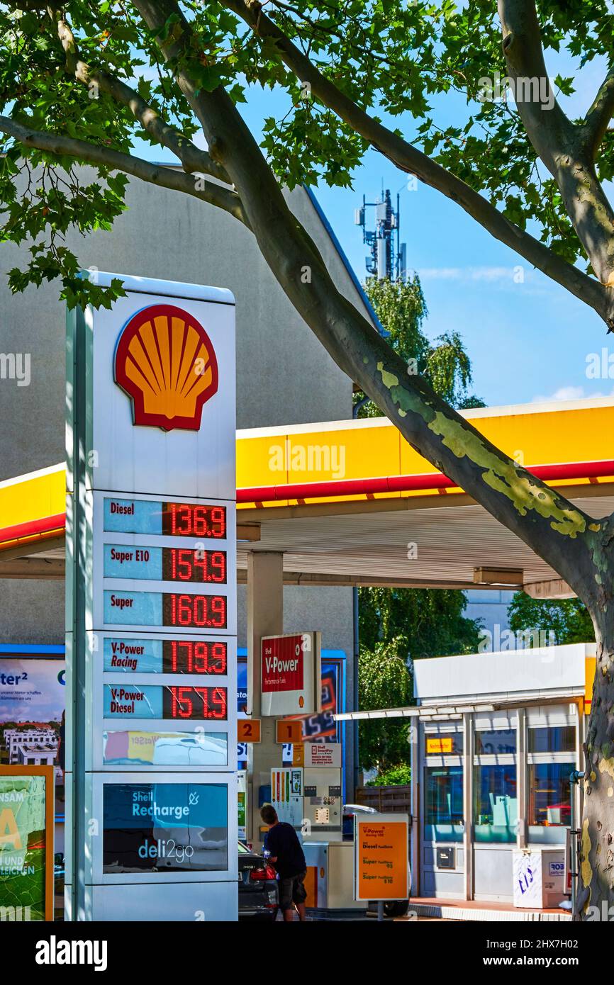 Berlin, Germany - August 11, 2021: View to a Shell Group petrol station ...