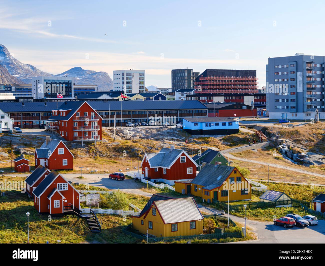 Nuuk the capital of Greenland during late autumn. America, North ...