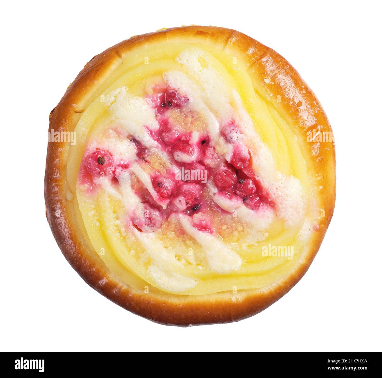 Bun with red currants and custard isolated on white background, top ...