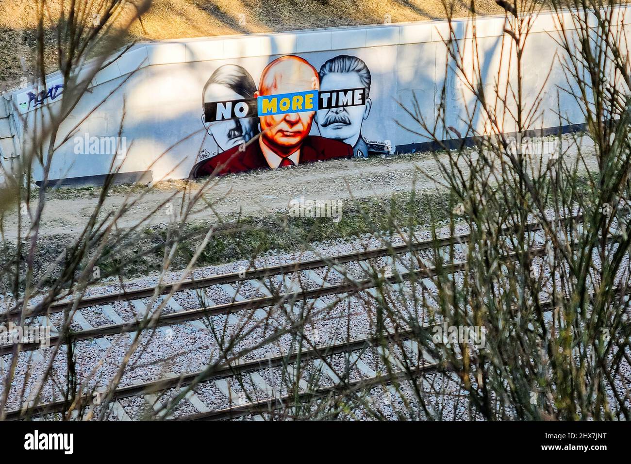 Gdansk, Poland. 10th Mar, 2022. A mural of Putin, Hitler, and Stalin ...