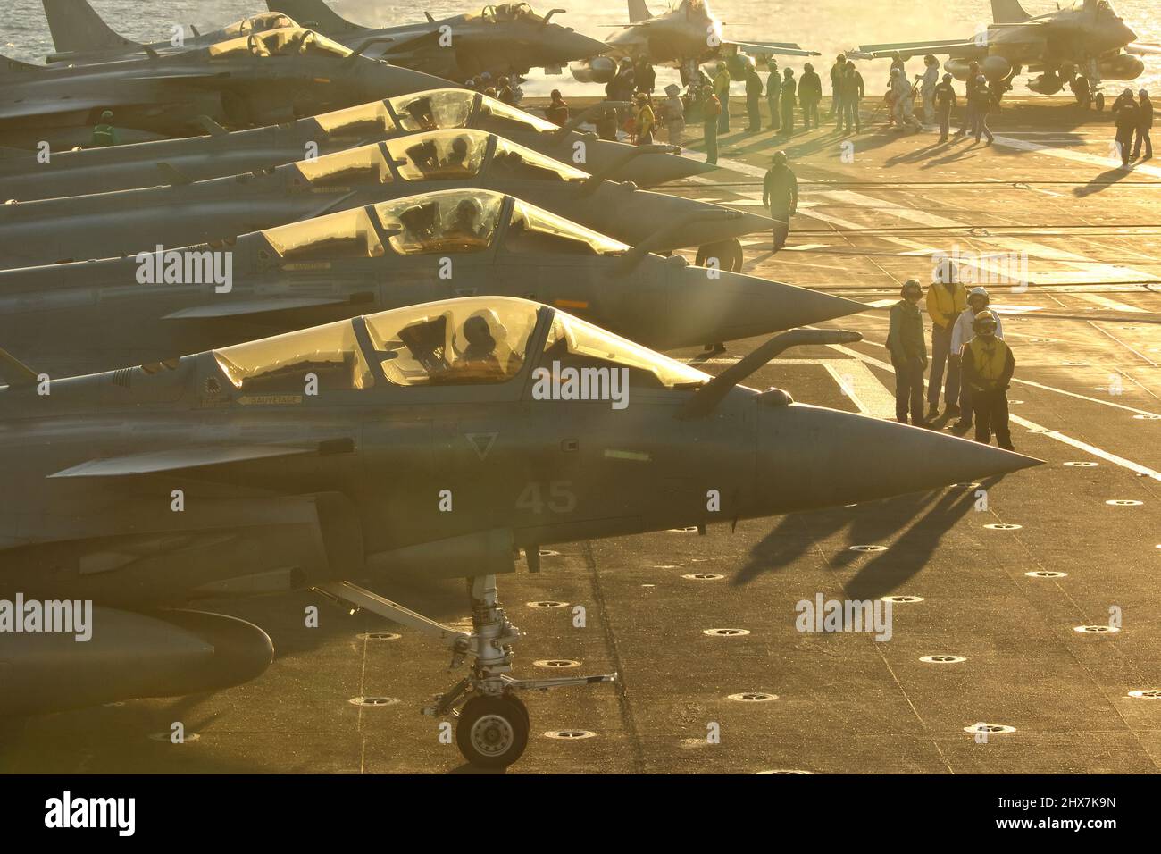 Rafale aircraft on the deck of an aircraft carrier, French Navy, FS ...
