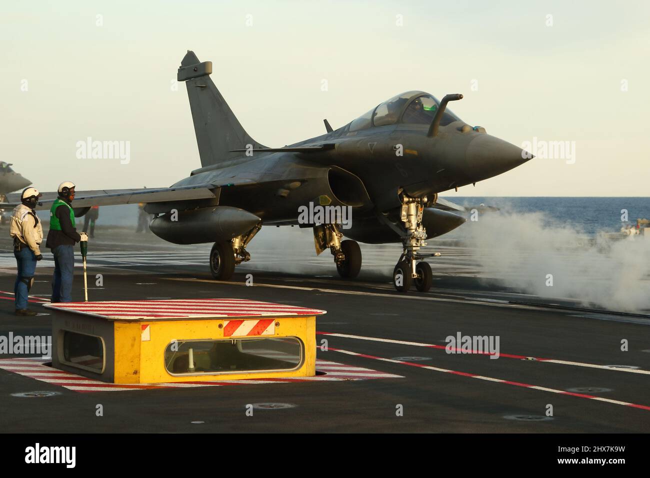 Rafale aircraft on the deck of an aircraft carrier, French Navy, FS ...