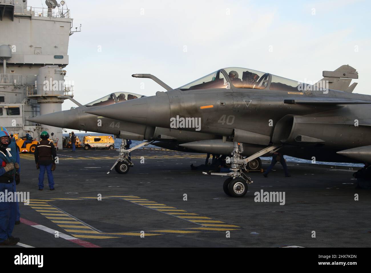 Rafale aircraft on the deck of an aircraft carrier, French Navy, FS ...