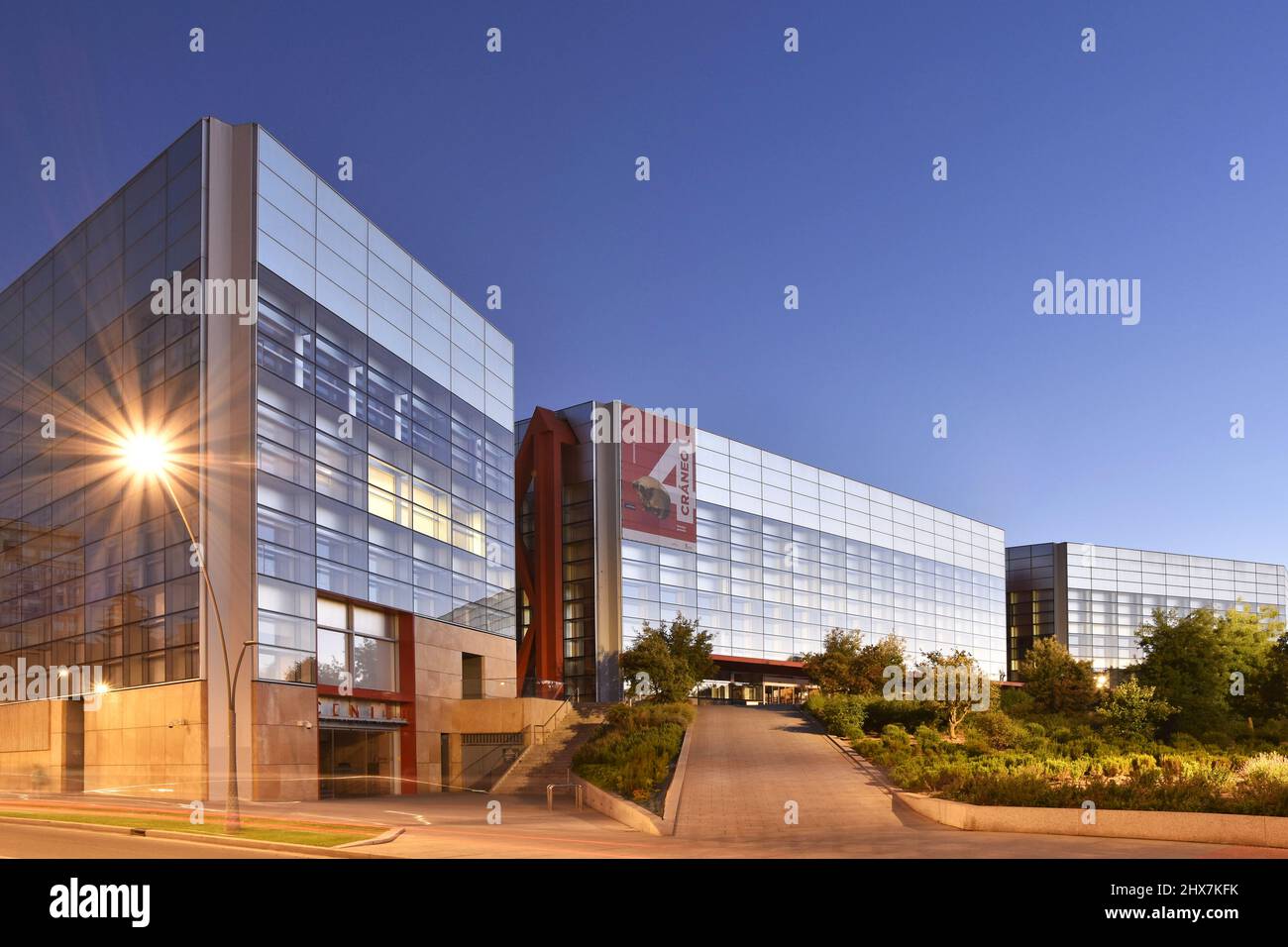 Museum of Human Evolution, modern building exterior at dusk in Burgos ...