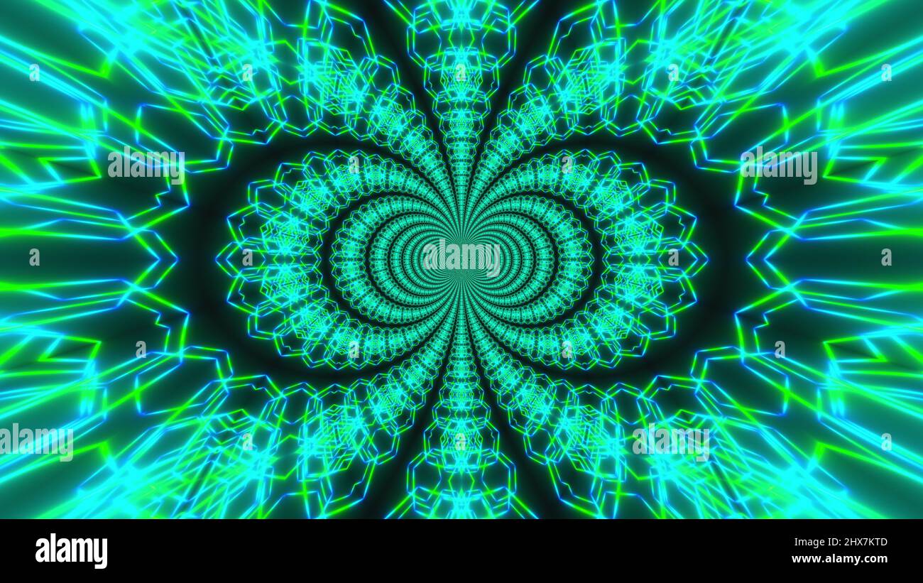 Neon road from the triangular arcade and balls, computer generated. 3d ...