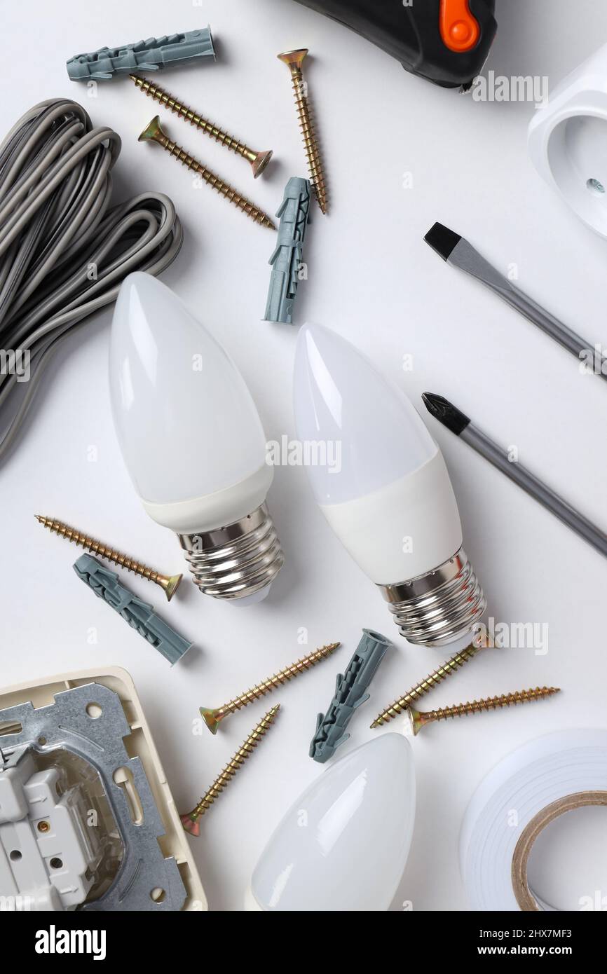 Concept of electrician or electrical tools on white background Stock ...