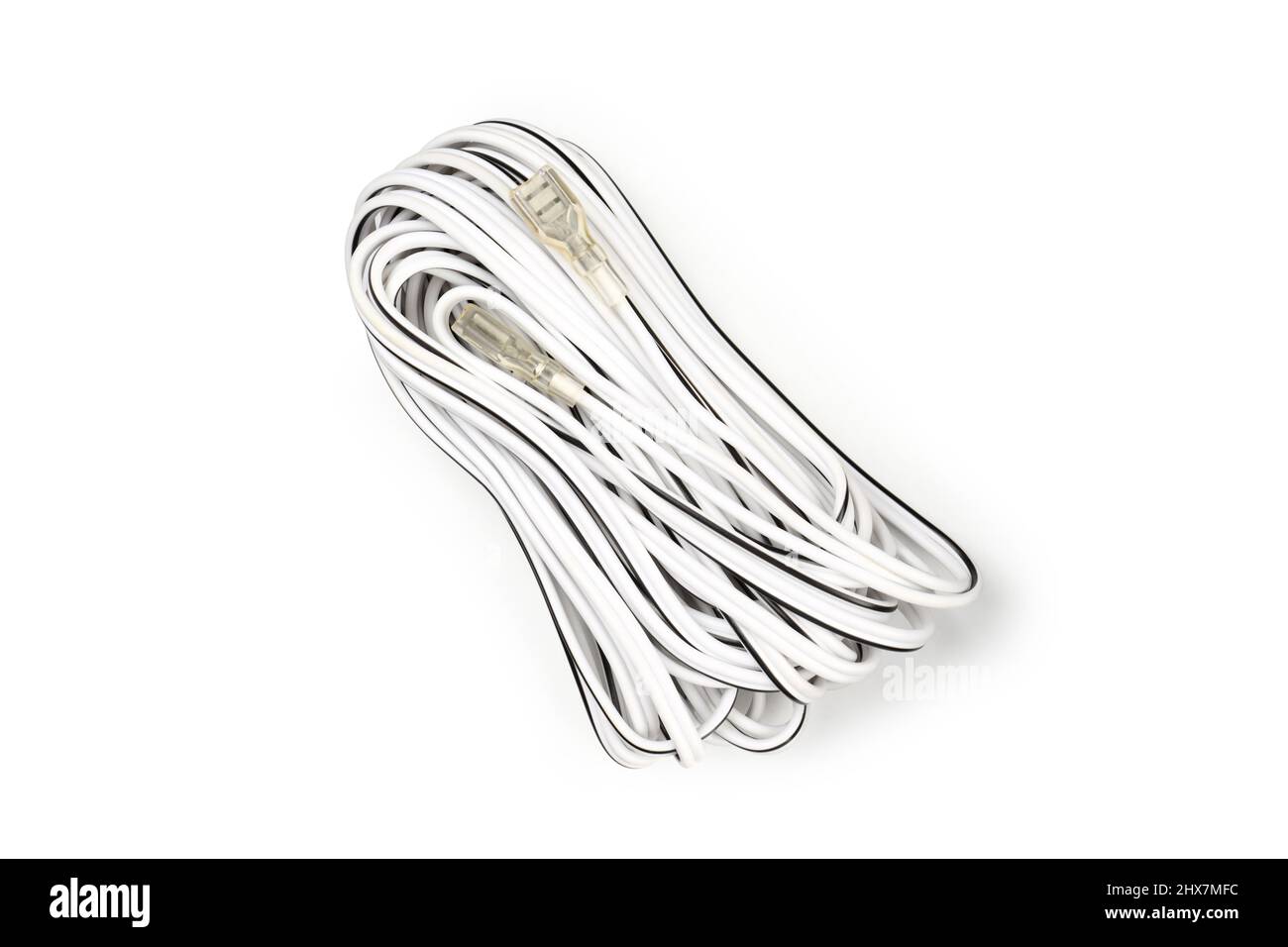 Long white cable isolated on white background Stock Photo - Alamy