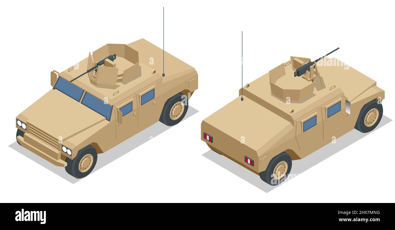 Isometric Military off-road car. Armored infantry vehicle. Heavy trucks ...