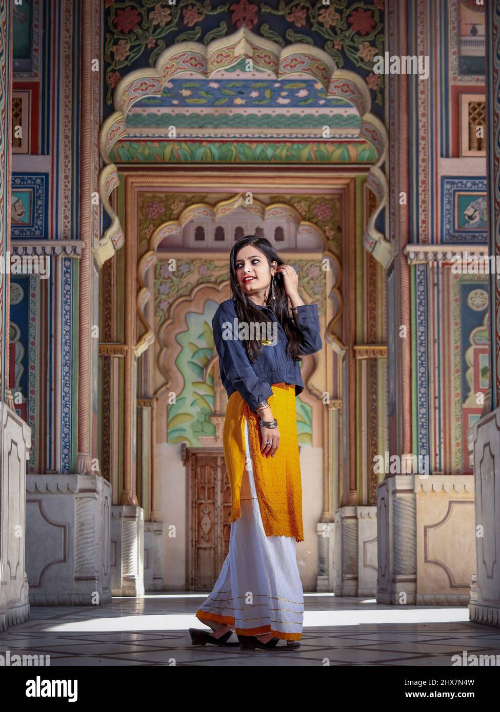 Indian girl model posing at Patrika Gate in the Jawahar Circle Gardens ...