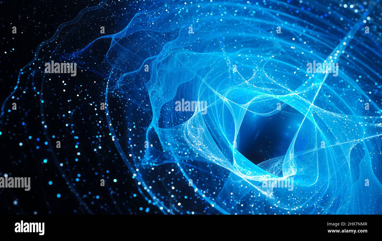 Blue glowing scientific waves with particles, sci-fi book cover, 3D ...