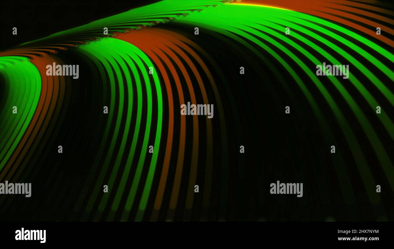 Abstract 3D rainbow-shaped elegant lines moving fast on black ...