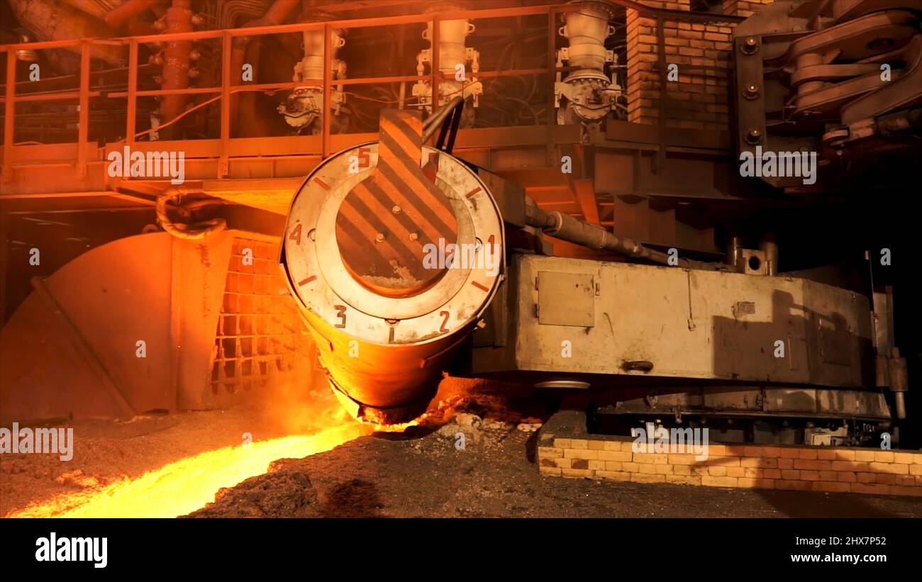 Close up for the steel furnace with temerature indicators at the ...