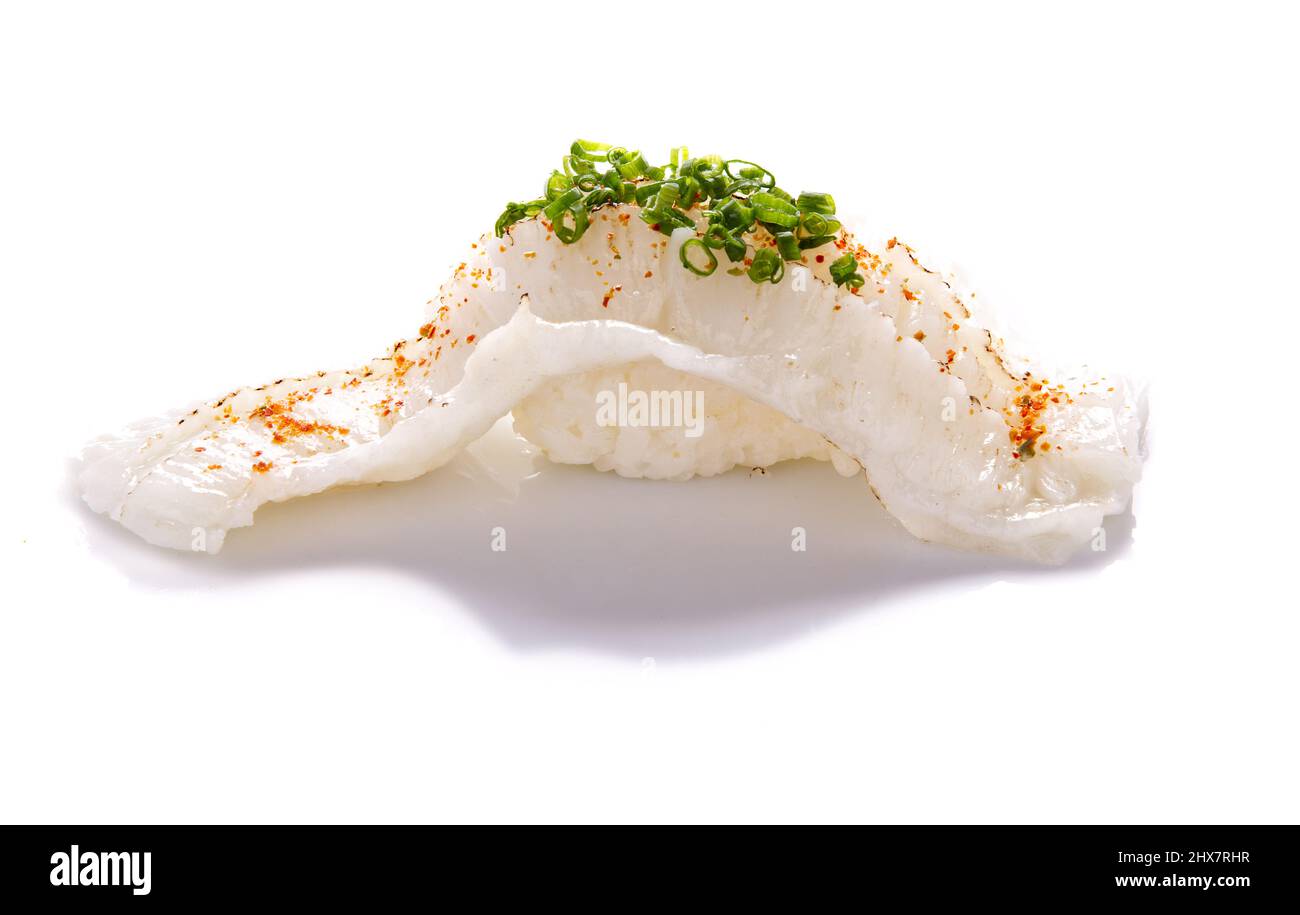 Engawa Sushi, overflowing sushi on the white background Stock Photo - Alamy