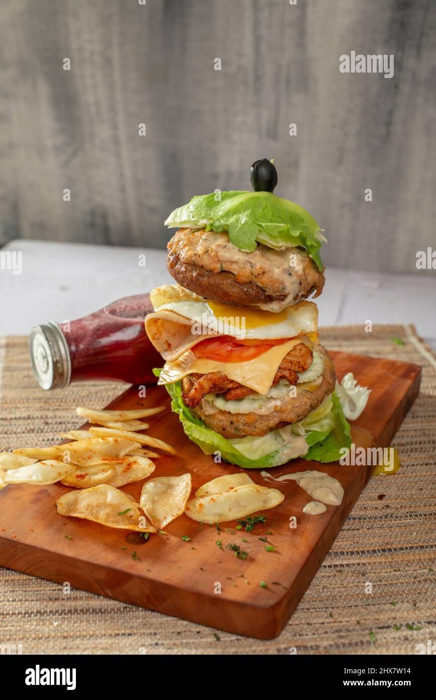 Healthy Burger with fresh juice Stock Photo - Alamy