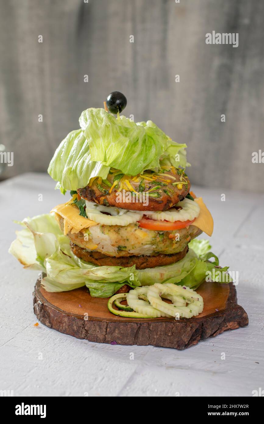Healthy Burger with fresh juice Stock Photo - Alamy