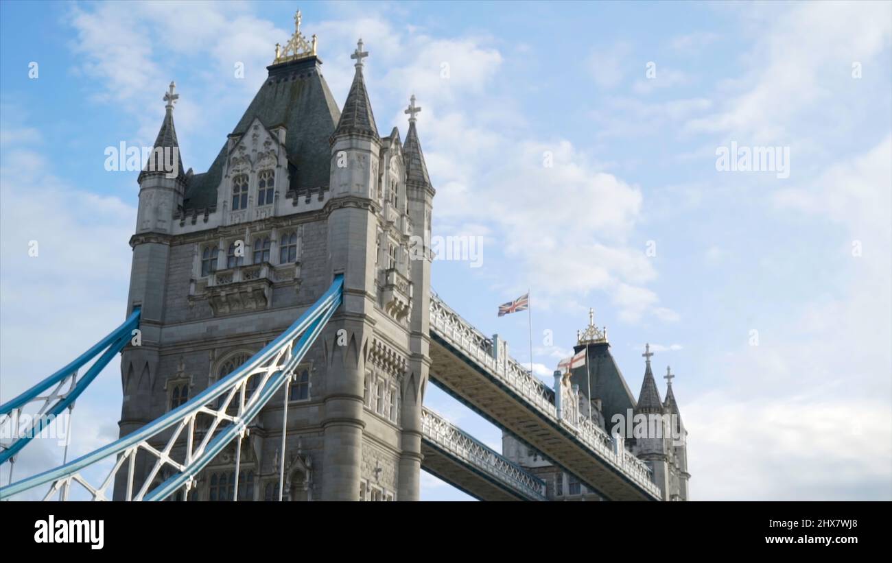 Close-up of ancient architecture of bridge with towers. Action ...
