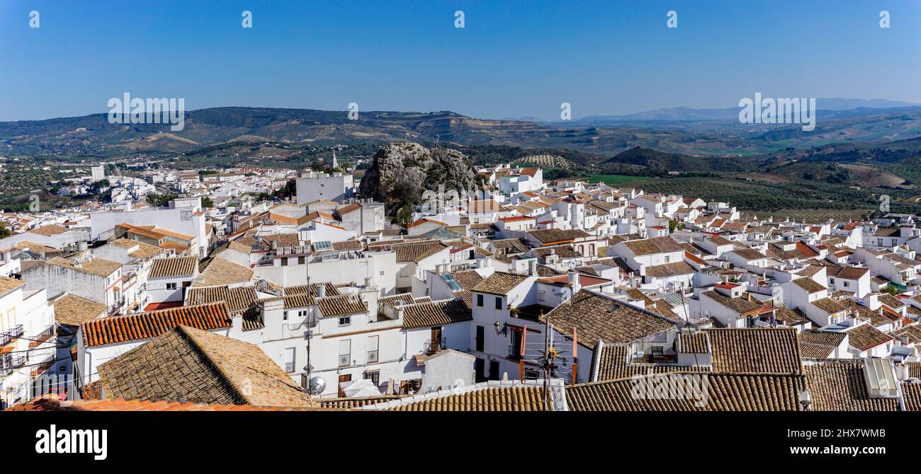 View of the rooftops and whitewashed houses of the old city center of ...