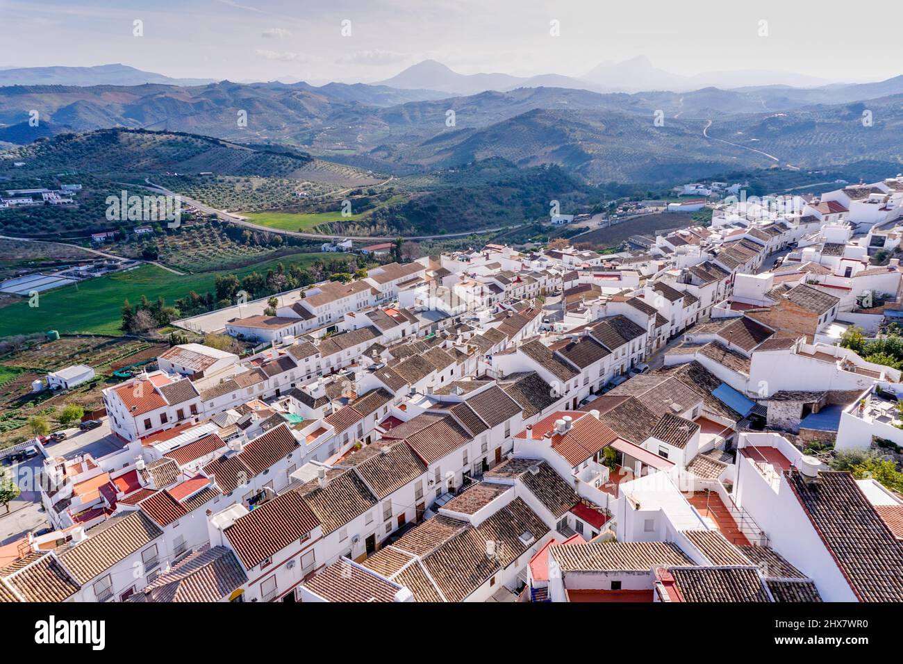 View of the rooftops and whitewashed houses of the old city center of ...
