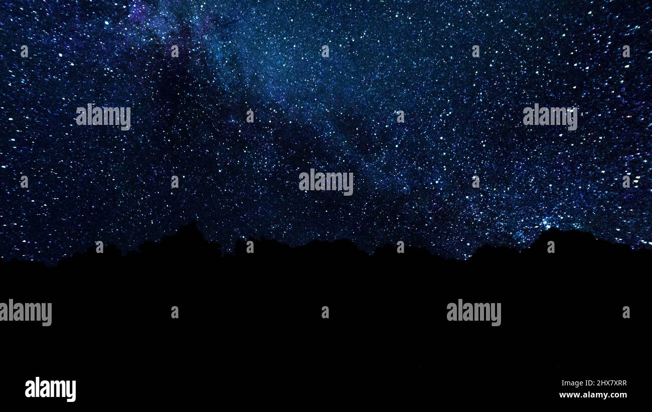 Milky Way, trail star galaxy and stars moving across night sky ...