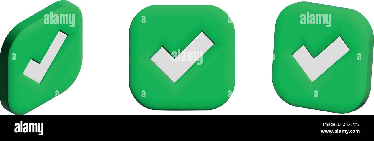 set of check mark icon isolated over lime green background. 3d eps 10 ...