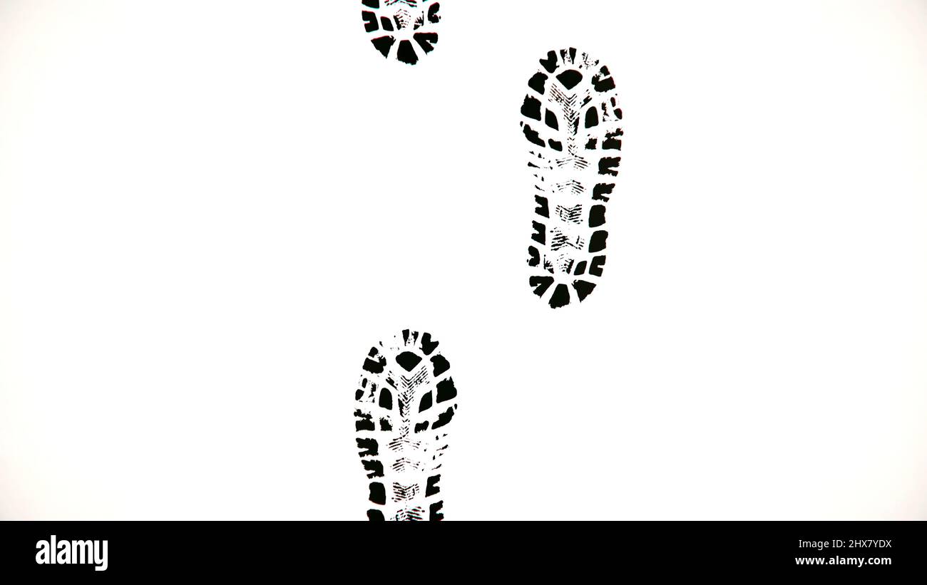 Shoe marks on white background. Abstract animation of walking in front ...