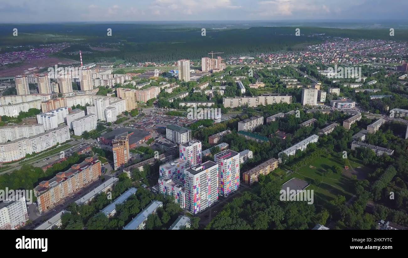 Aerial view apartment buildings complex and residential houses ...