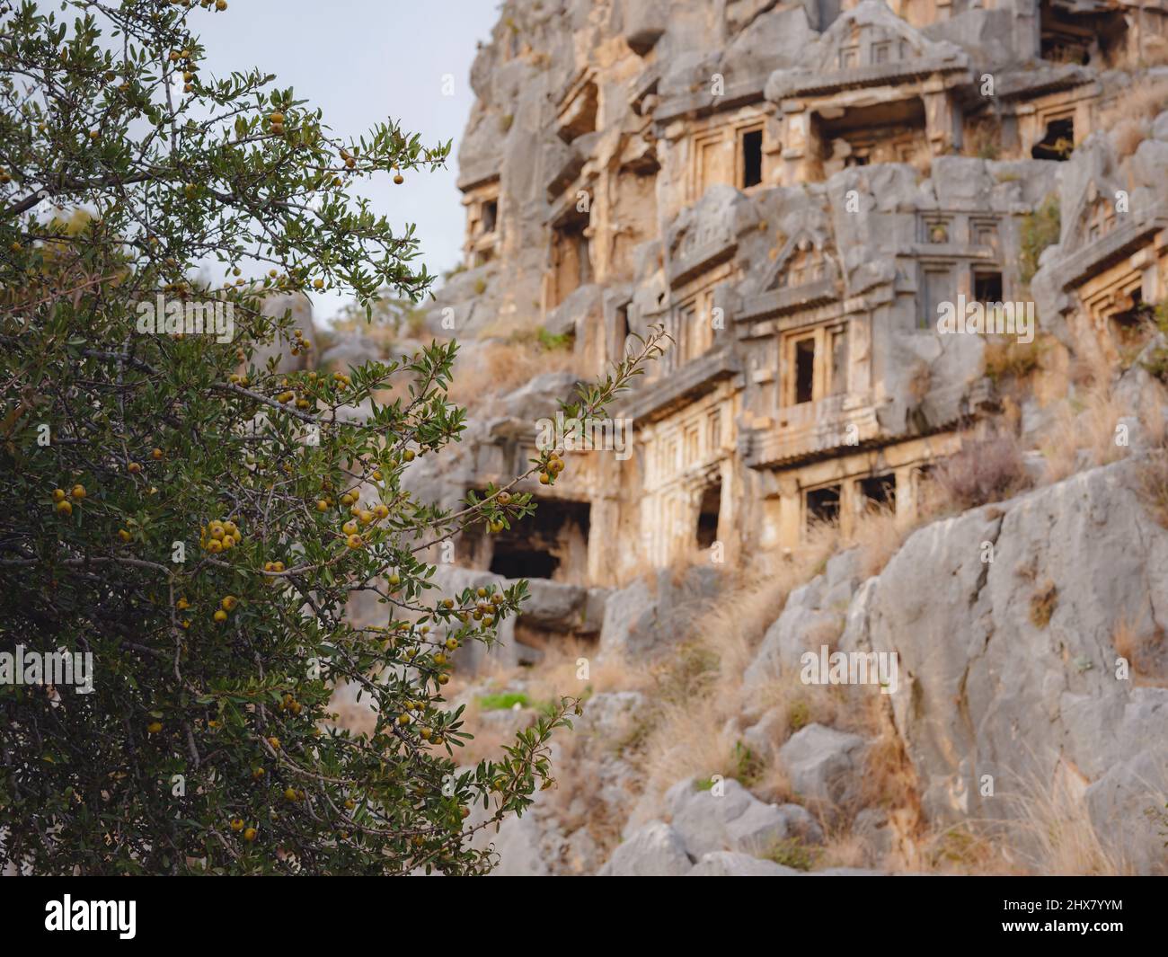 Archeological remains of the Lycian rock cut tombs in Myra, city Demre ...