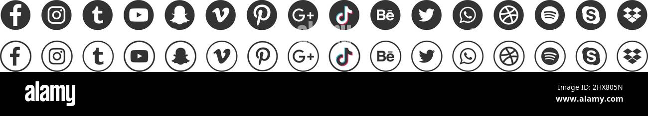 Social media grey icons or social network logos set Stock Vector Image ...