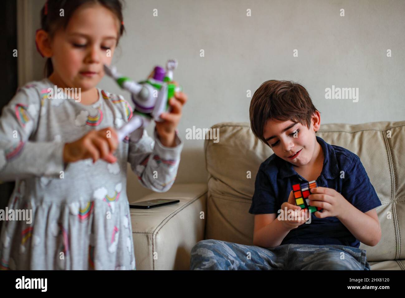 Children in their homes due to the Covid 19 quarantine spend their time ...