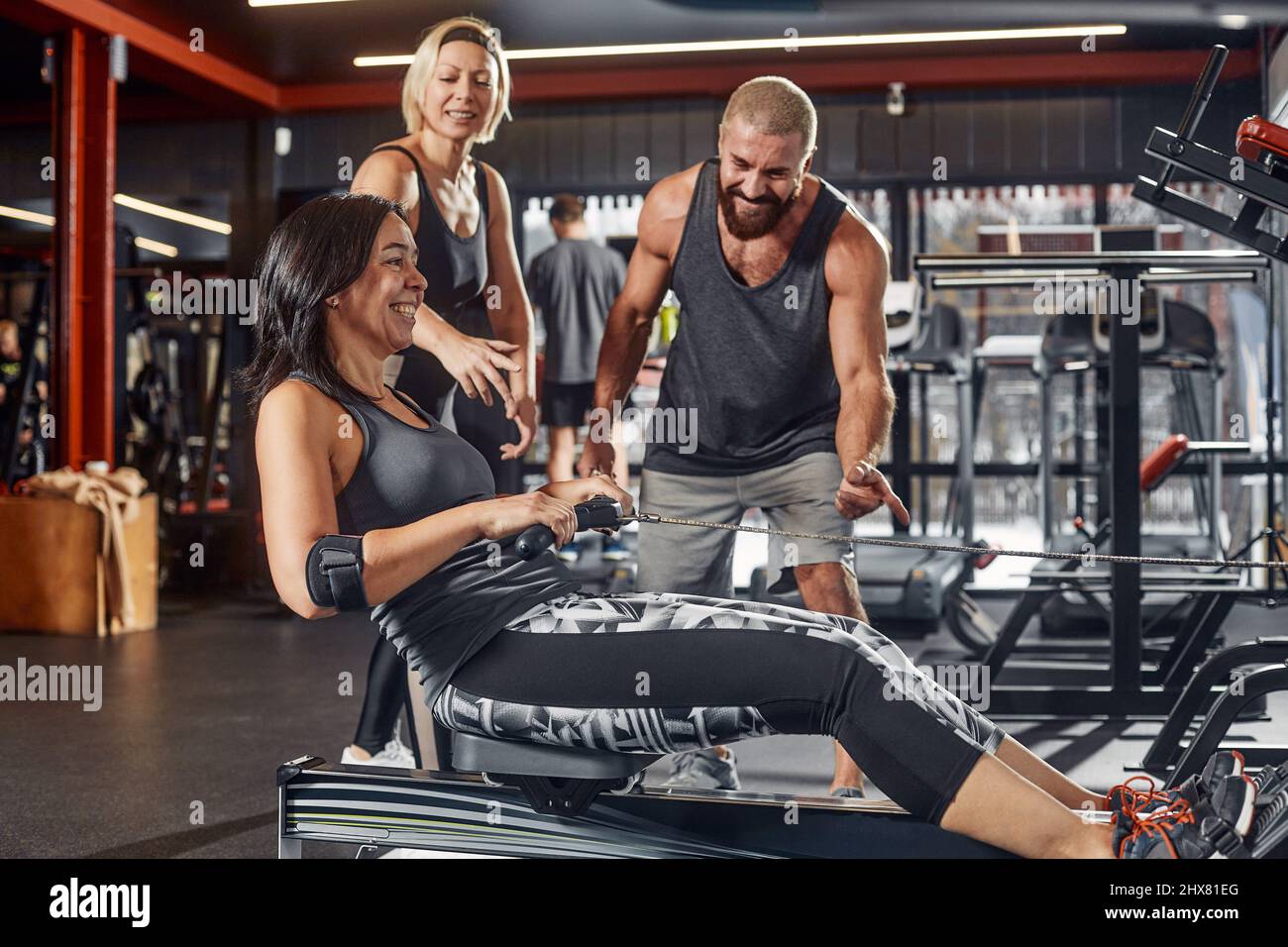 Fitness Gym friend having fun with in the gym, team work and ...