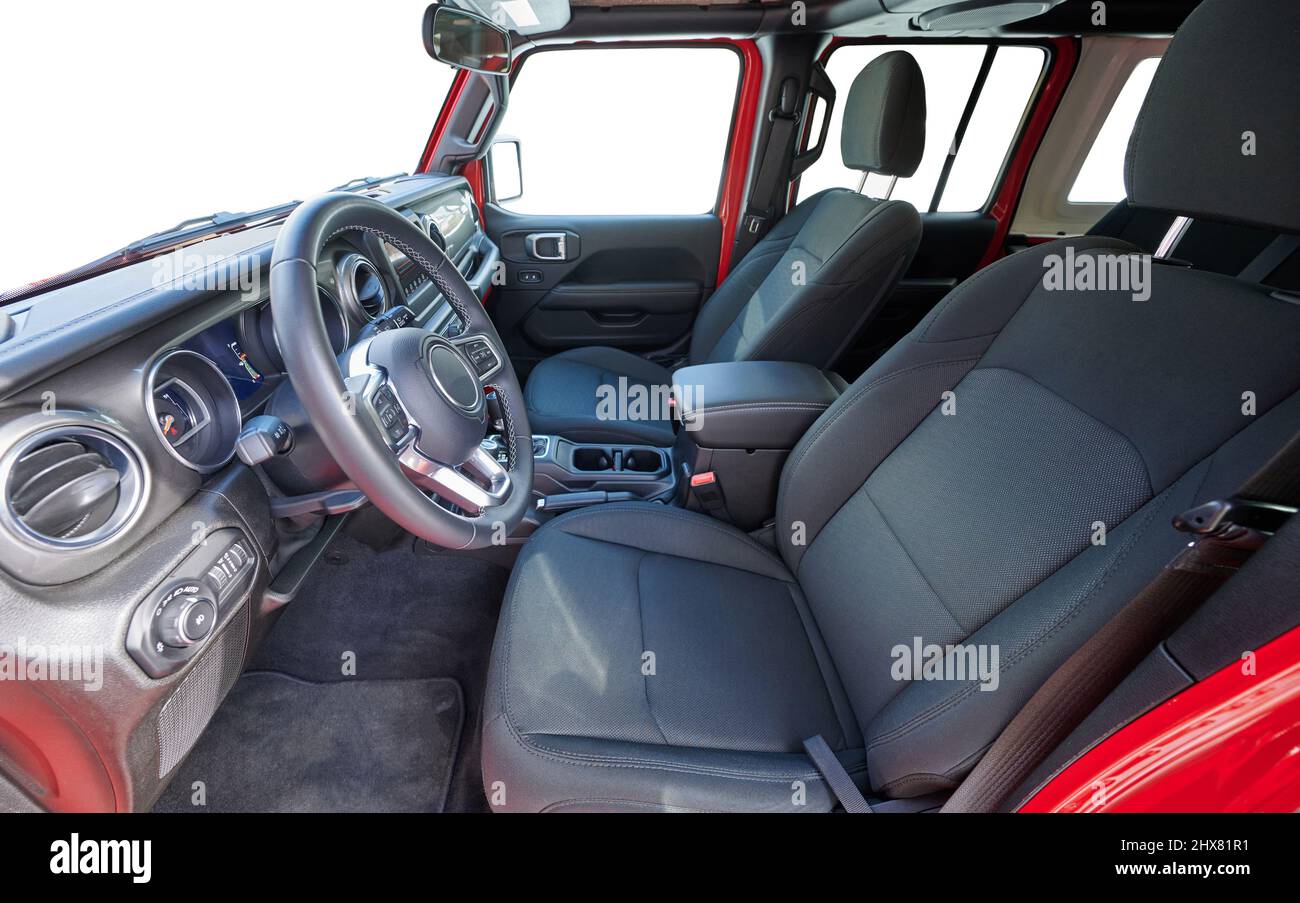 Modern interior of offroad vehicle with isolated windows Stock Photo ...