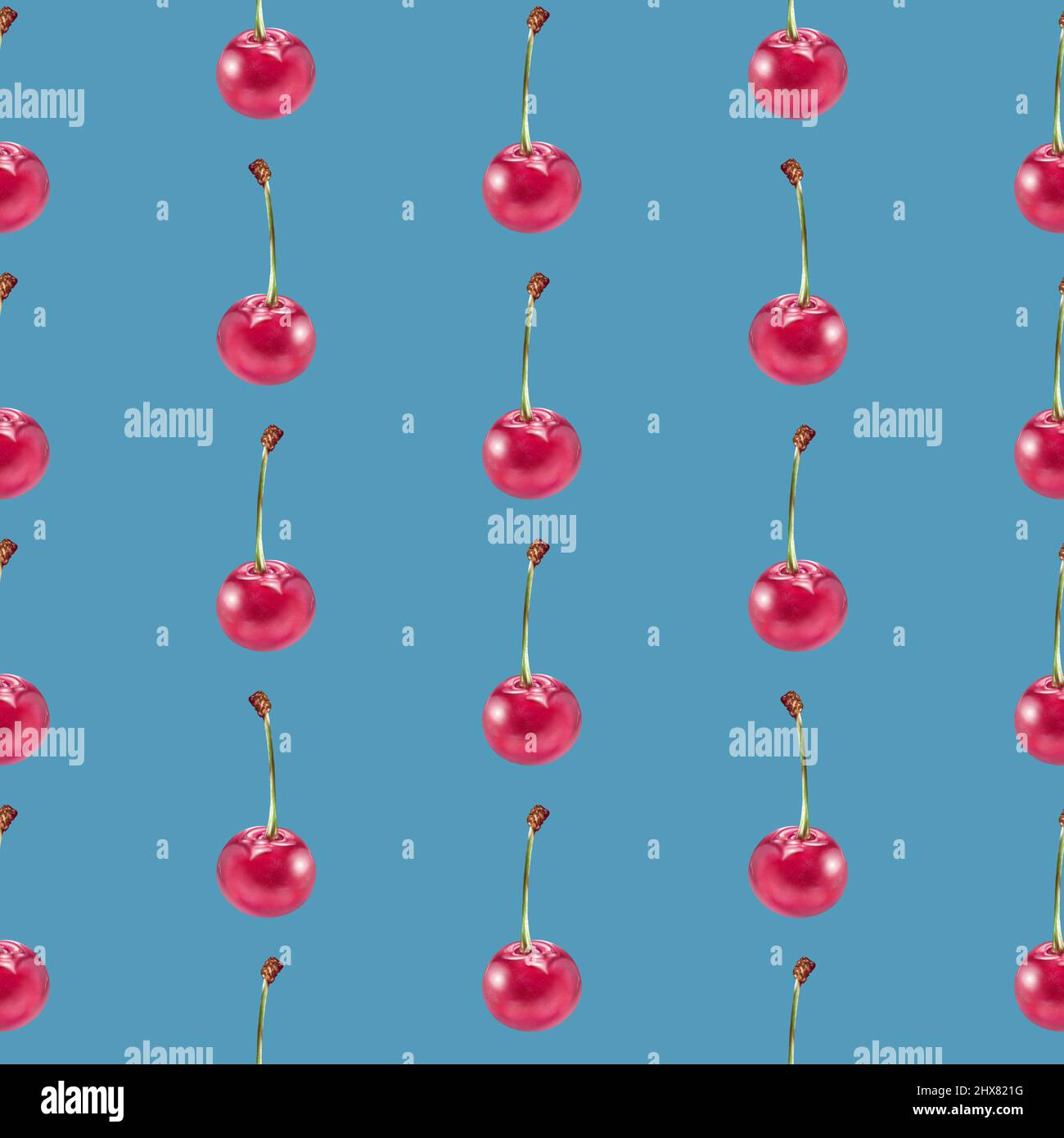Illustration realism seamless pattern berry red cherry on a blue ...