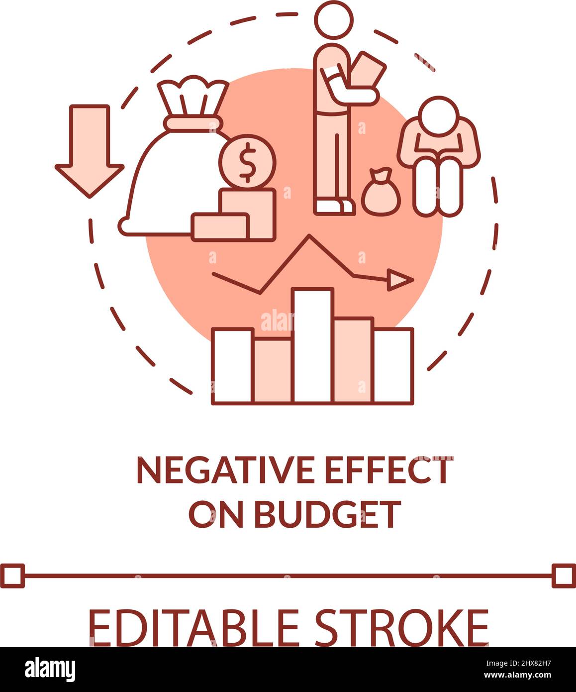 Negative effect on budget terracotta concept icon Stock Vector Image ...