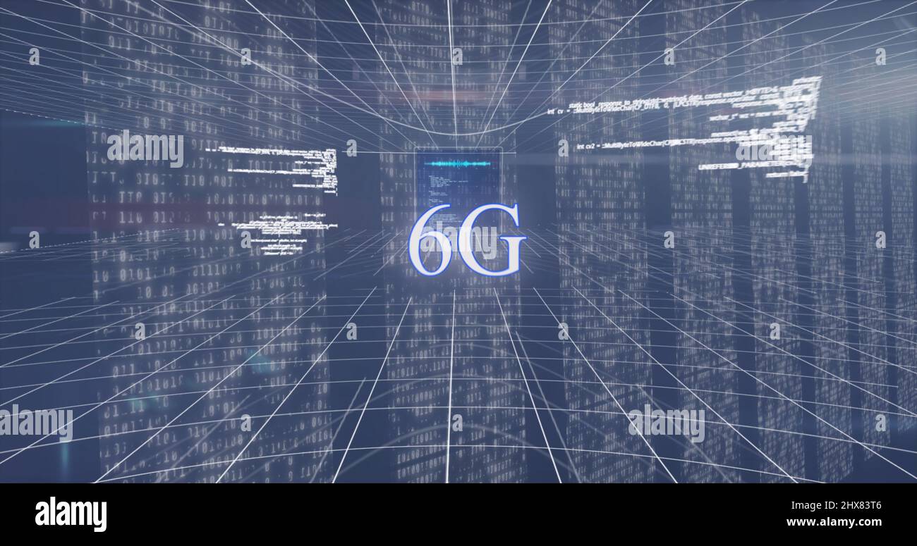 Image of 6g text and data processing on blue background Stock Photo - Alamy