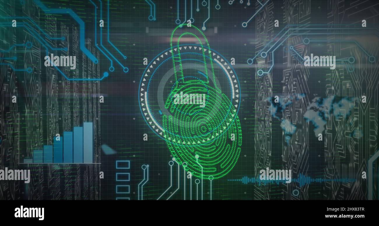 Image of scope scanning and data processing on black background Stock ...
