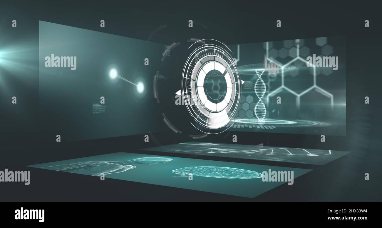 Image of scope scanning and data processing on black background Stock ...