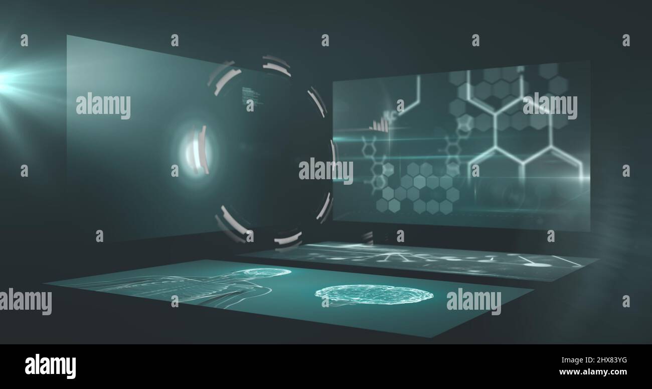 Image of scope scanning and data processing on black background Stock ...