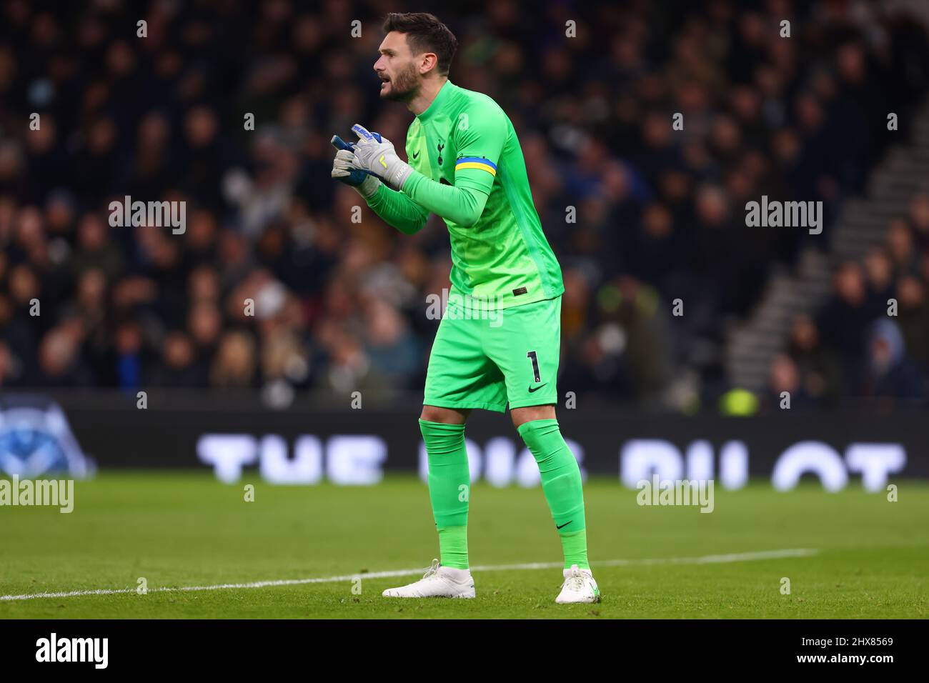 Hugo Lloris of Tottenham Hotspur is seen wearing Captains armband in ...