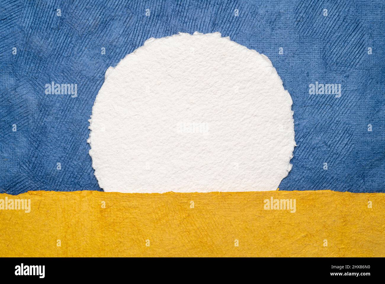 rising sun against blue and yellow Ukrainian flag - handmade paper ...
