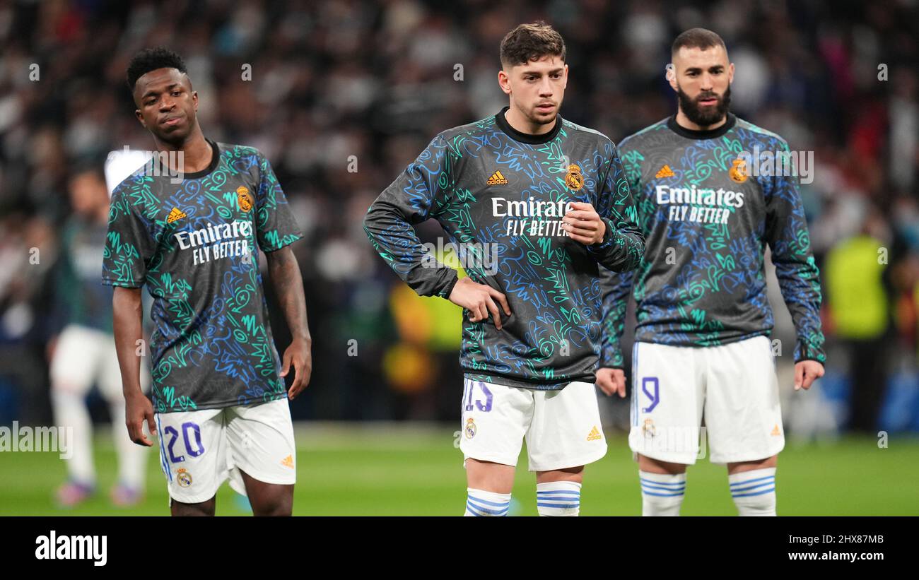 Madrid, Spain. March 09, 2022, Vinicius Jr, Fede Valverde and Karim ...