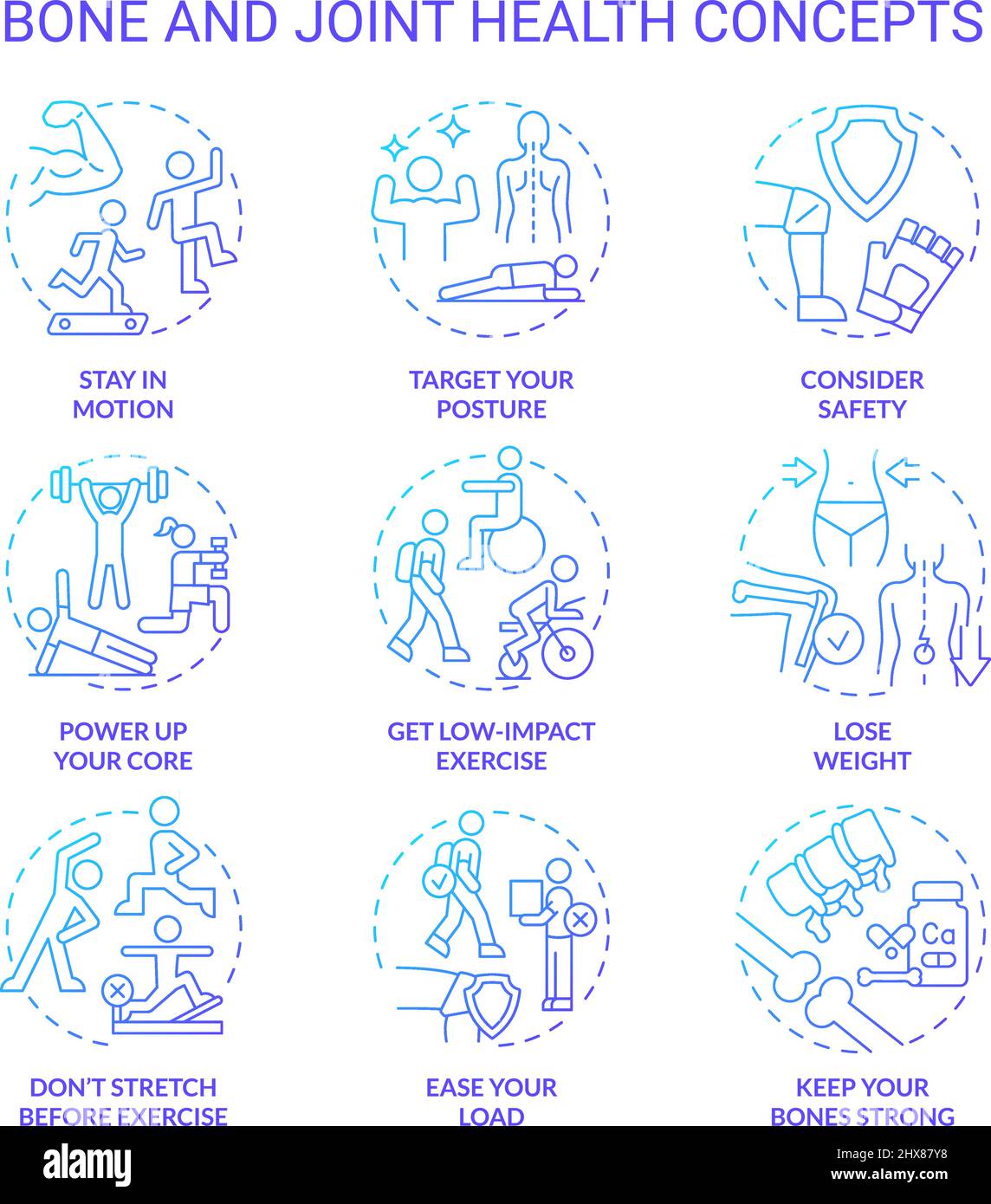 Bone and joint health blue gradient concept icons set Stock Vector ...