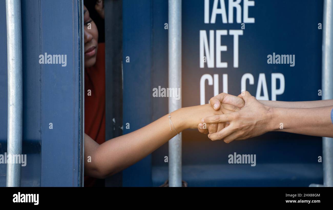 Woman trapped in cargo container wait for Human Trafficking or foreigh ...